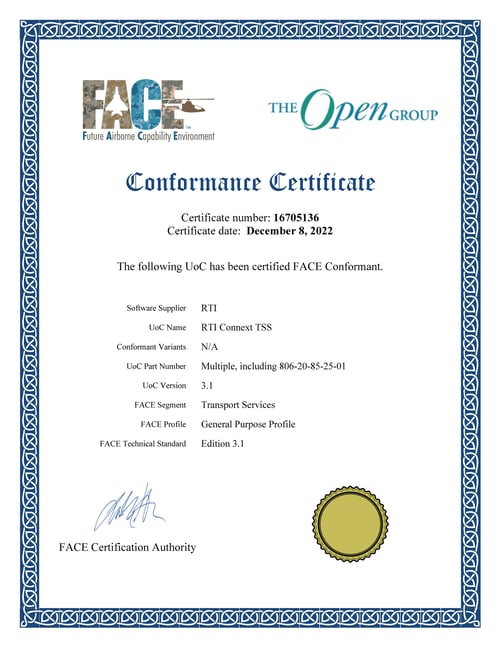 RTI Connext TSS: Certified Conformant to FACE Technical Standard ...
